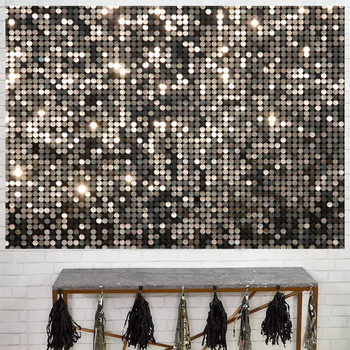 Disco Party Decorations Backdrop Silver Sequins (Not Glitter) Background for Photography Halos Wedding Happy Birthday Banner 70s 80s 90s Theme Party Background 6x4ft