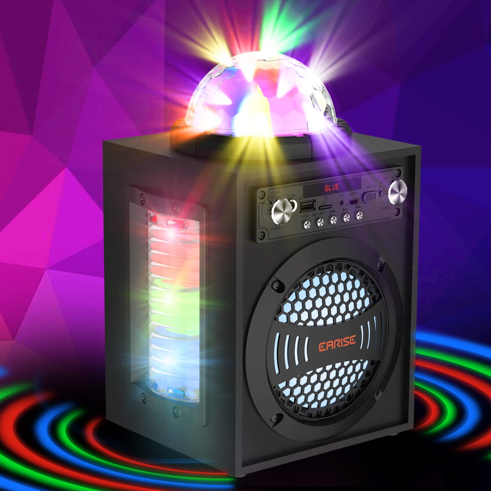 EARISE T12 PRO Karaoke Machine with 2 Microphones, Karaoke System with LED Lights, Portable PA System Bluetooth Speaker for Adults & Kids, 3 Microphone Inputs