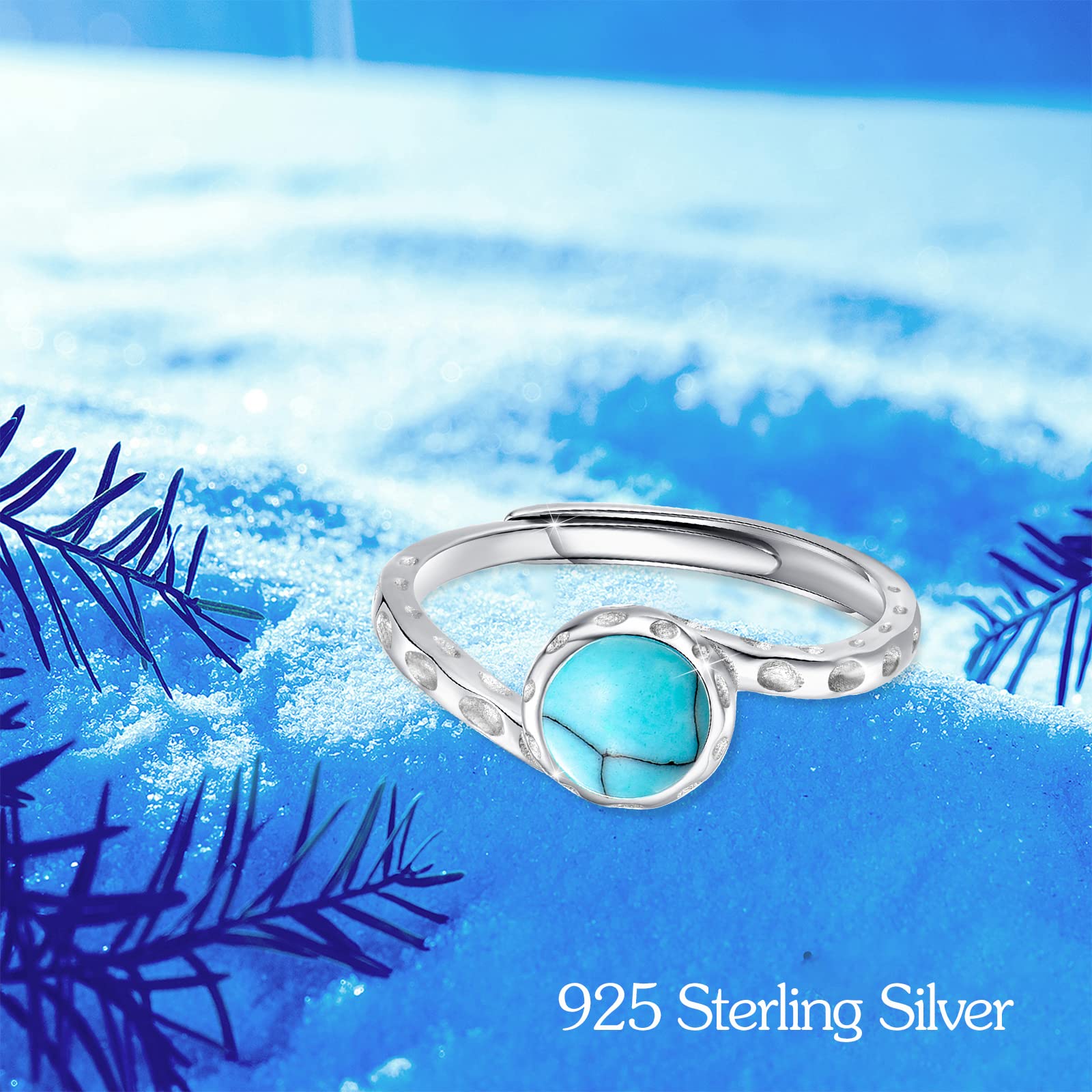 CUOKA MIRACLE Turquoise Ring for Women 925 Sterling Silver Synthetic Turquoise Ring Open Ring Adjustable Ring Gift for Women