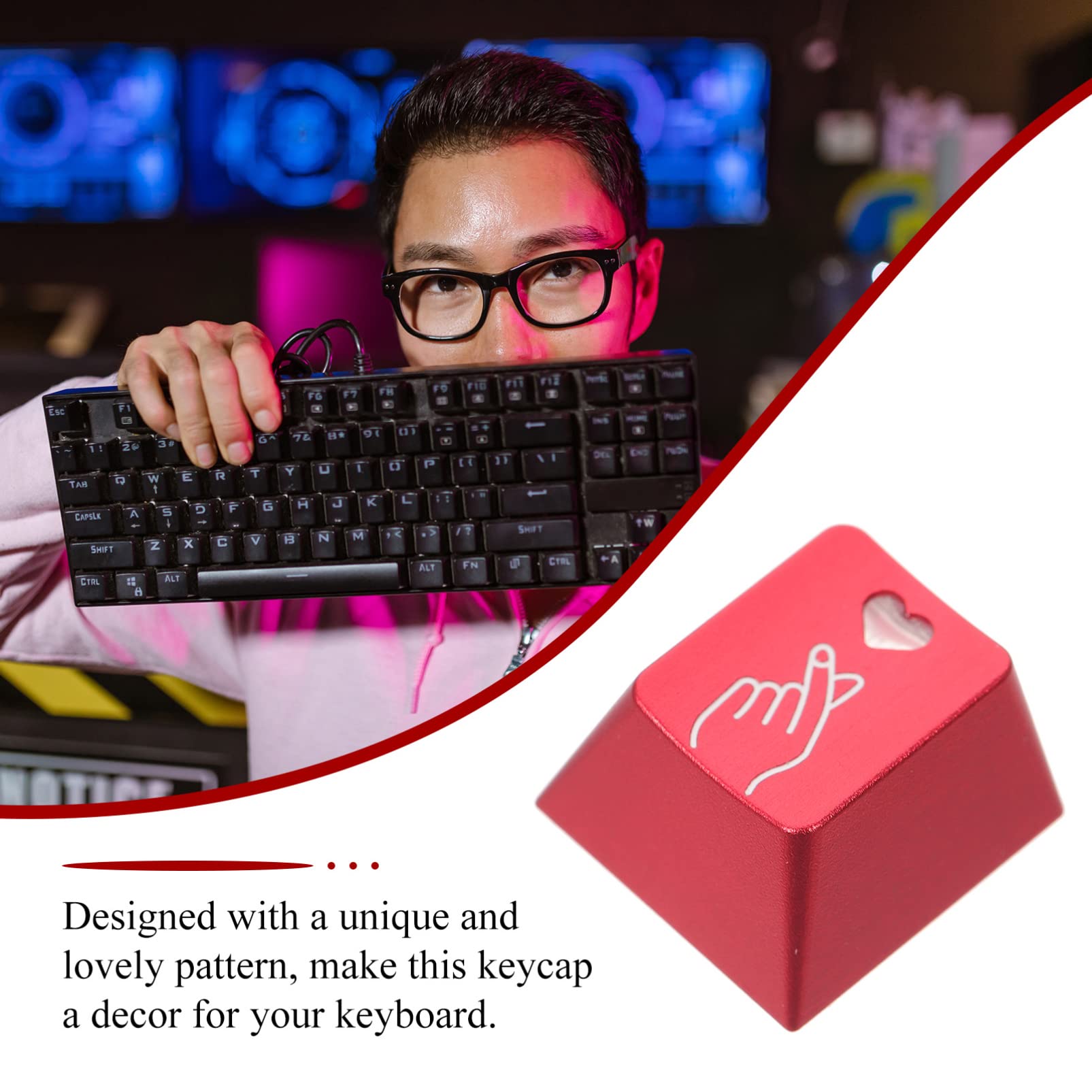 SOLUSTRE Mechanical Keyboard Key Metal keycap Decked keybaord red Heart keycap Decorative keycap mechanicalkeyboard Keyboard Enthusiasts keycap Aluminum Alloy Game Console Personality