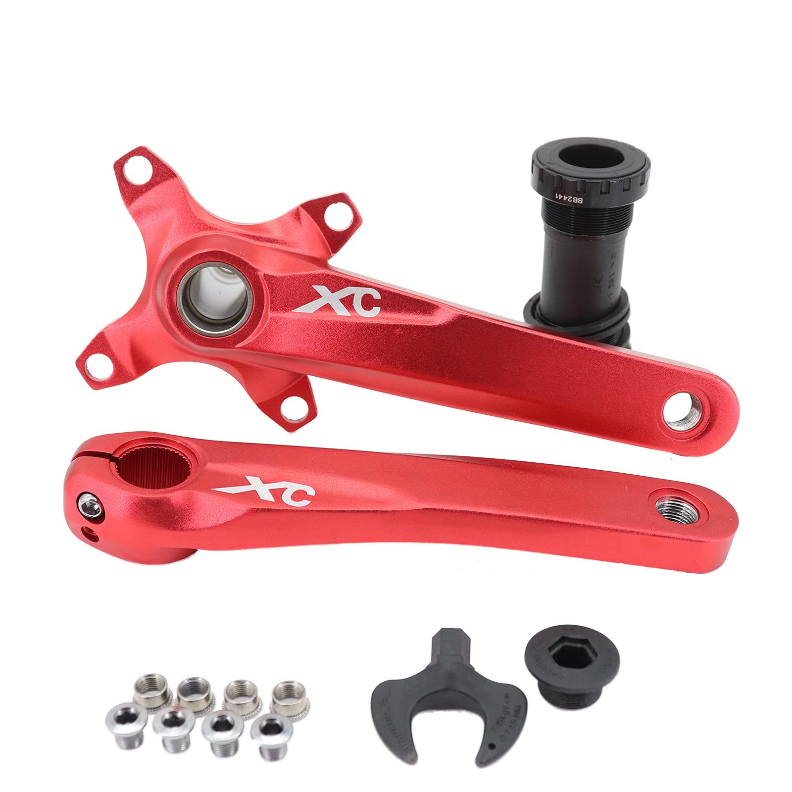 DJC Bike Crankset 104BCD with Bottom Bracket for MTB 1x Speed Crank Set Mountain Bike Black Red Color (Red)