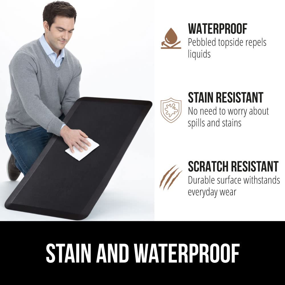 Gorilla Grip Antifatigue Mat and Rug Grippers, Rug Grippers Set of 8, No Curl Grippers or Side Bunch, Kitchen Floor Mat Size 39x20 in Black, Thick Ergonomic Standing Office Desk Mat, 2 Item Bundle