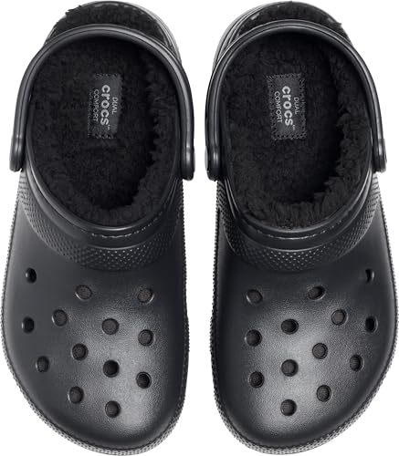 Crocs unisex adult Men's and Women's Classic Lined | Fuzzy Slippers Clog, Black/Black, 9 Women 7 Men US