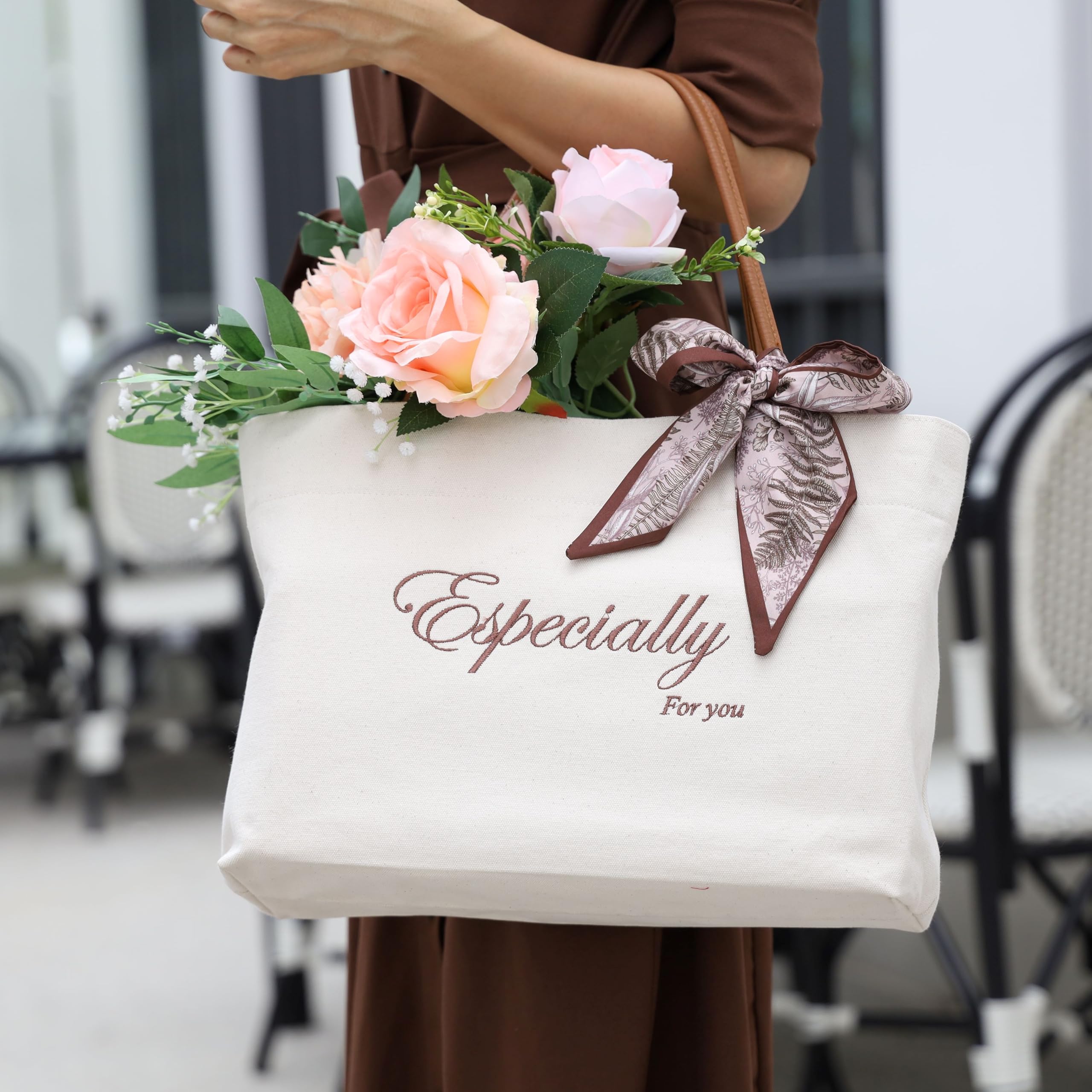 Customizable Personalized Zipper Tote with Embroidered Name, Initial, Text for Present, Gift, Wedding, Bridesmaid Heavy Duty Cotton Canvas Shoulder Bag (No Inner Bag Organizer)