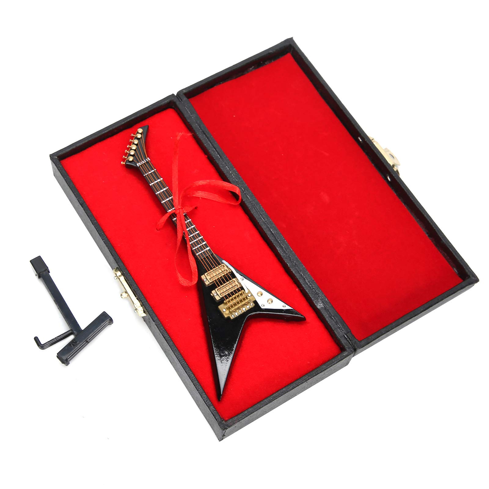 DJDK Mini Guitar Model,Electric Guitar Model Black Mini Musical Instruments Collection Gift Ornaments 14cm