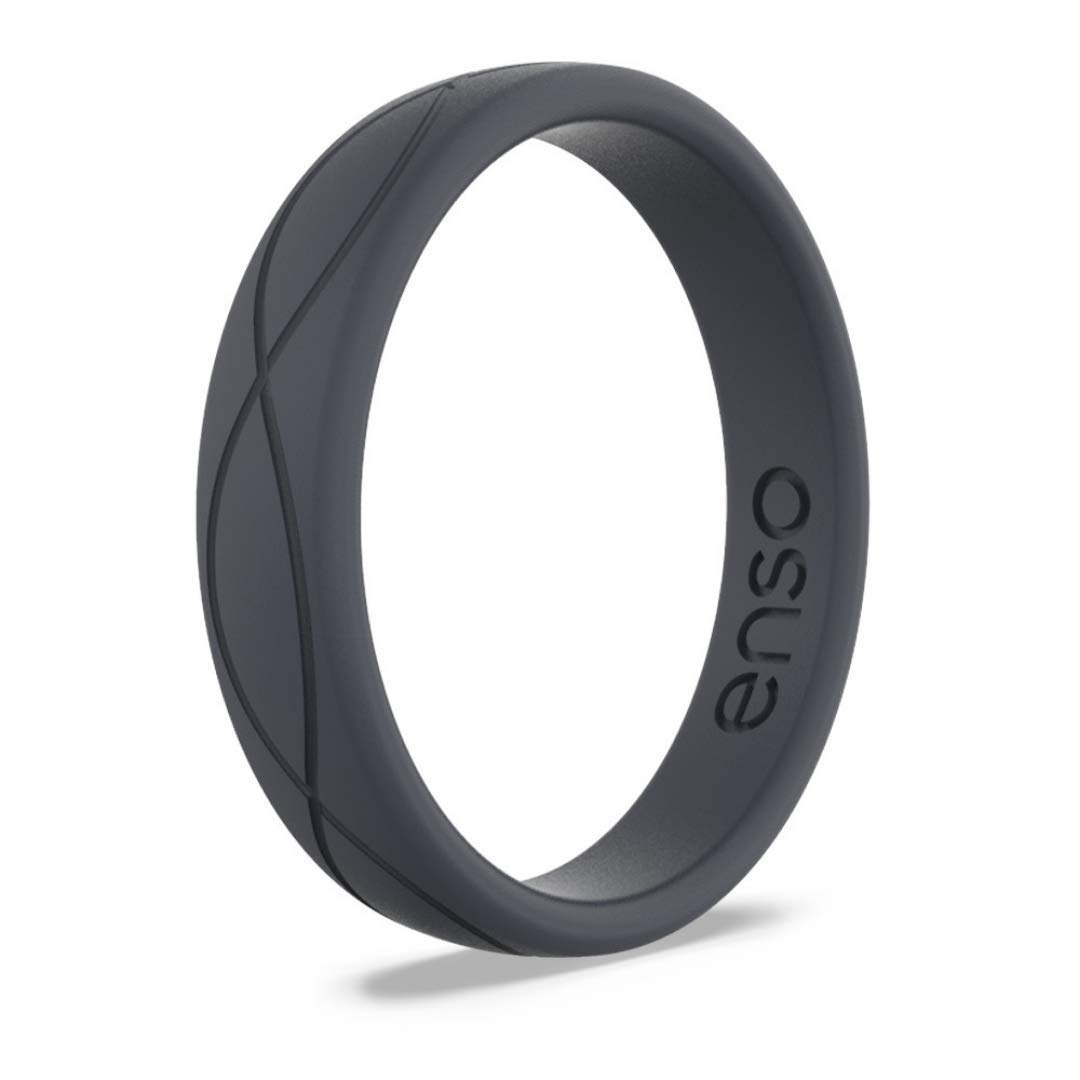 Enso Rings Womenβs Infinity Silicone Wedding Ring β Hypoallergenic Wedding Band for Ladies β Comfortable Band for Active Lifestyle β 4.5mm Wide, 1.5mm Thick, Slate 5