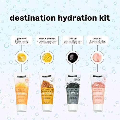 Freeman Limited Edition Destination Hydration Kit, Mini Travel Sized Face Masks, Moisturizing Masking Set, Skincare Variety Pack, Pore Clearing & Cleansing, Cruelty-Free, 7 Piece Gift Set