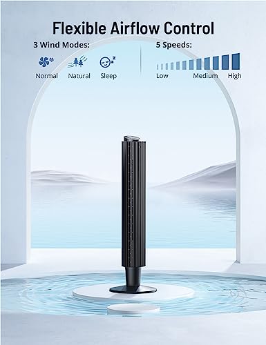 PARIS RHÔNE Tower Fan with Remote, 90° Oscillating Quiet Cooling Fan, 42'' or 36'' Height Adjustable, 5 Speeds, Sleep Mode, 12H Timer, Tall Standing Room Fan for Bedroom, Office and Home