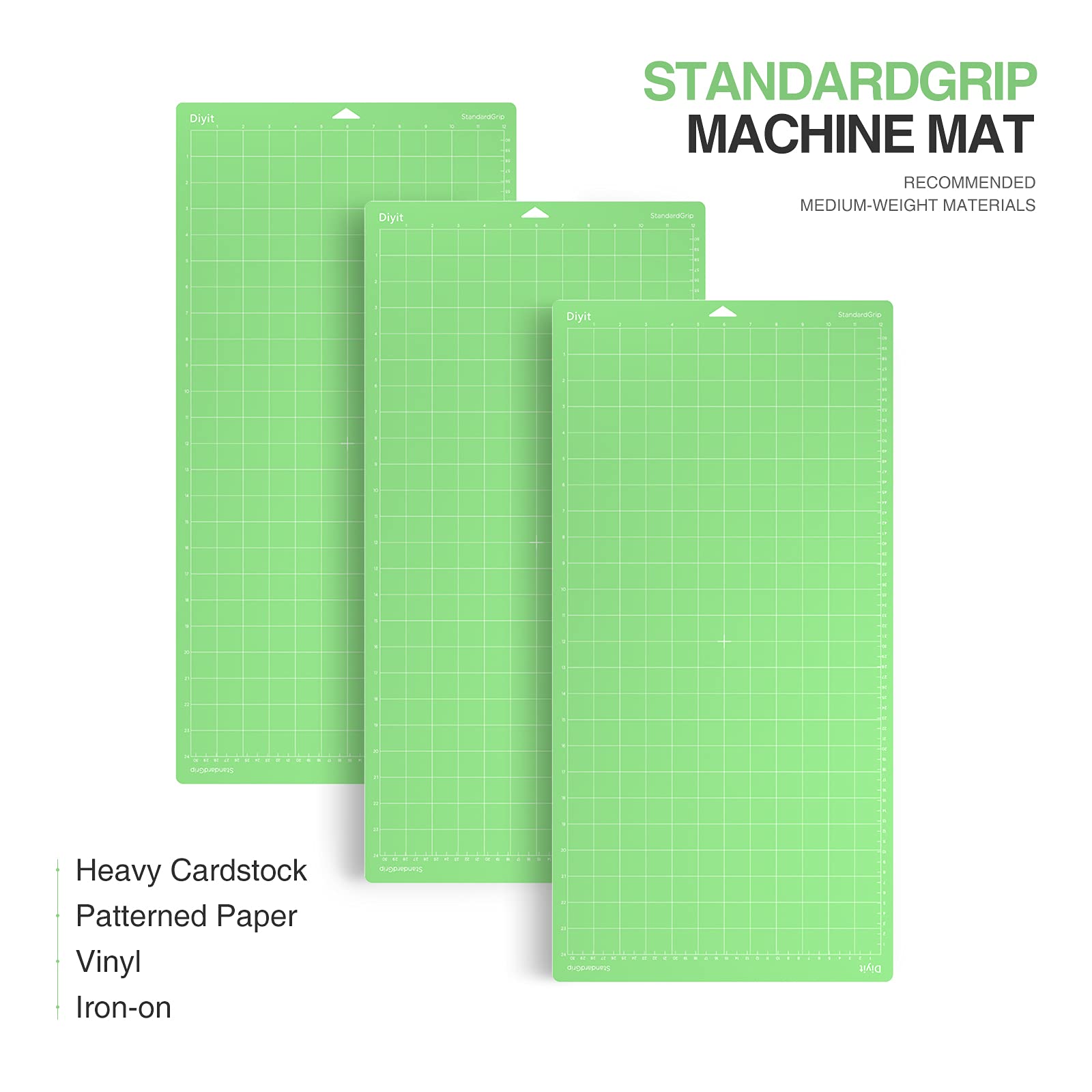 DIYIT 12x12 Cutting Mat Standard Grip for Cricut Maker 3/Maker/Explore 3/Air 2/Air/One, 3 Pieces Green Cutting Mats for Crafts