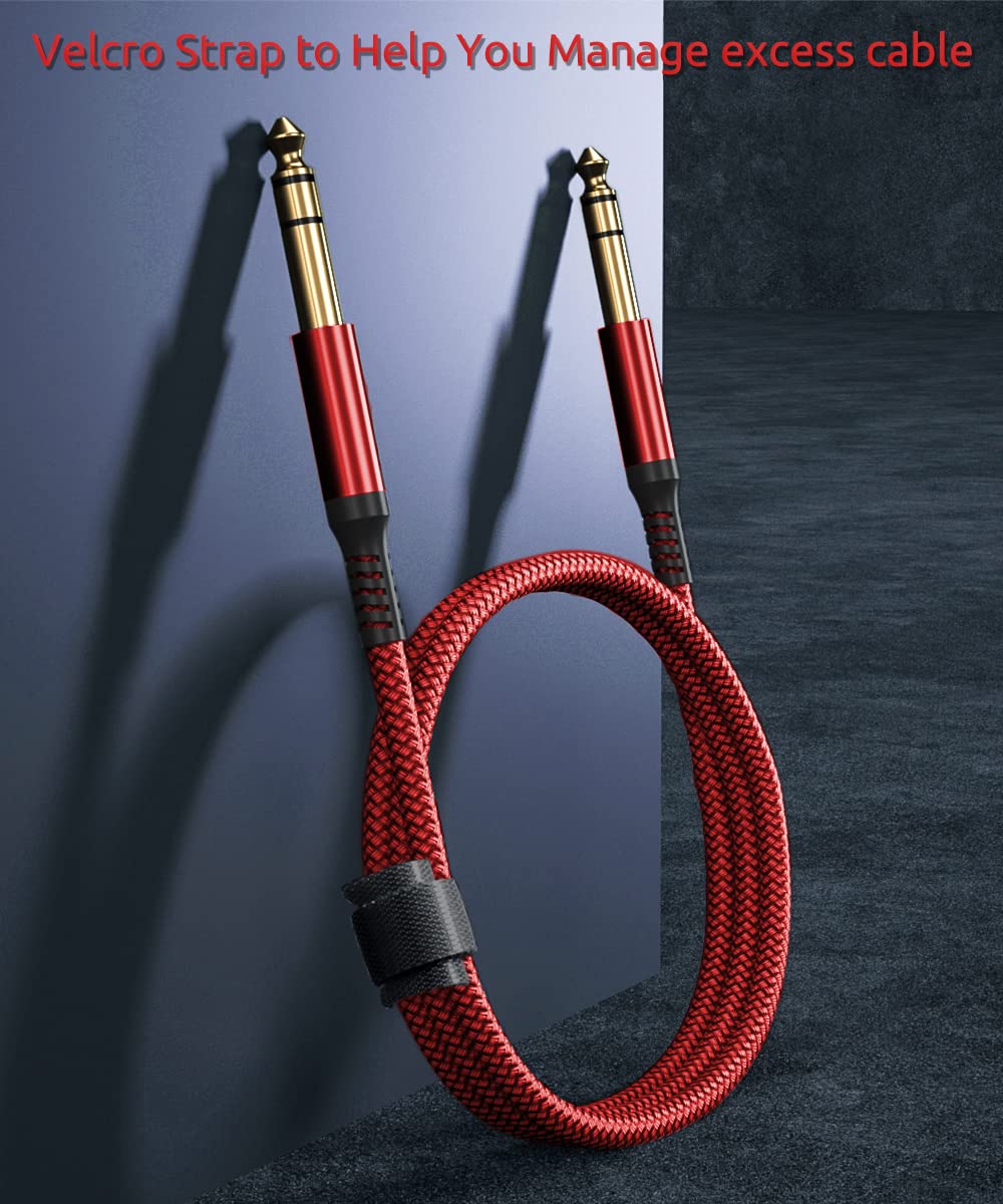Elebase 1/4 Inch TRS Instrument Cable 20ft 2-Pack,Straight 6.35mm Male Jack Stereo Audio Interconnect Cord,6.35 mm Balanced Line for Electric Guitar,Bass,Keyboard,Mixer,Amplifier,Amp,Speaker,Equalizer