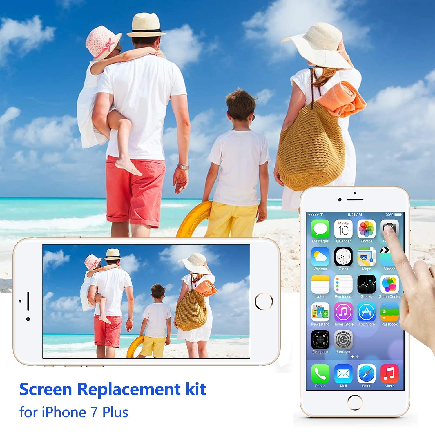 Diykitpl for iPhone 7 Plus Screen Replacement 5.5 Inch White, 3D Touch LCD Screen Digitizer Replacement for A1661,A1784,A1785, with Repair Tools Kit+Magnetic Screw Mats+Screen Protector