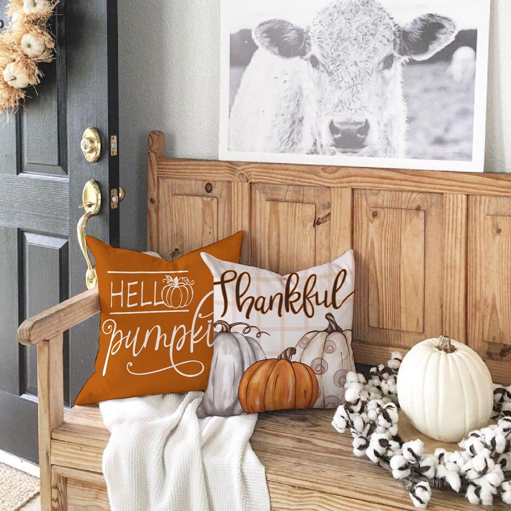 DFXSZ Fall Pillow Covers 18x18 inch Set of 4 Buffalo Plaid Fall Pumpkin Outdoor Throw Pillow Cover Autumn Thanksgiving Decoration for Home Couch Bed