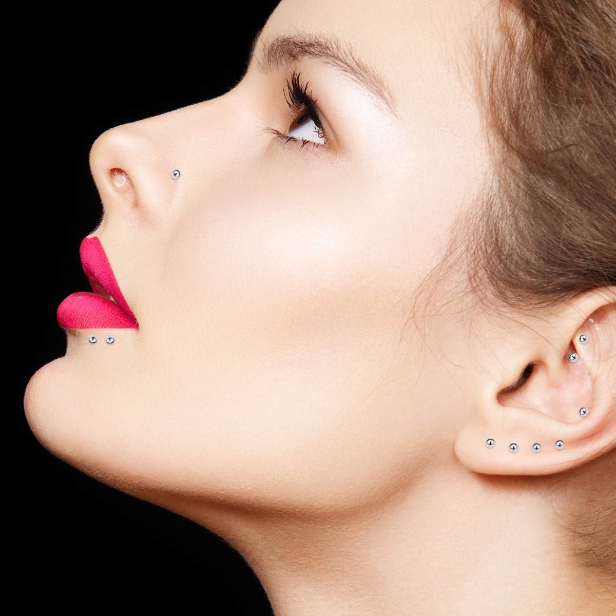 CrazyPiercing 10PCS 16G Stainless Steel 3mm Ball Labret Monroe Lip Ring/Tragus/Helix Earring Stud Barbell Body Piercing Jewelry (8mm)
