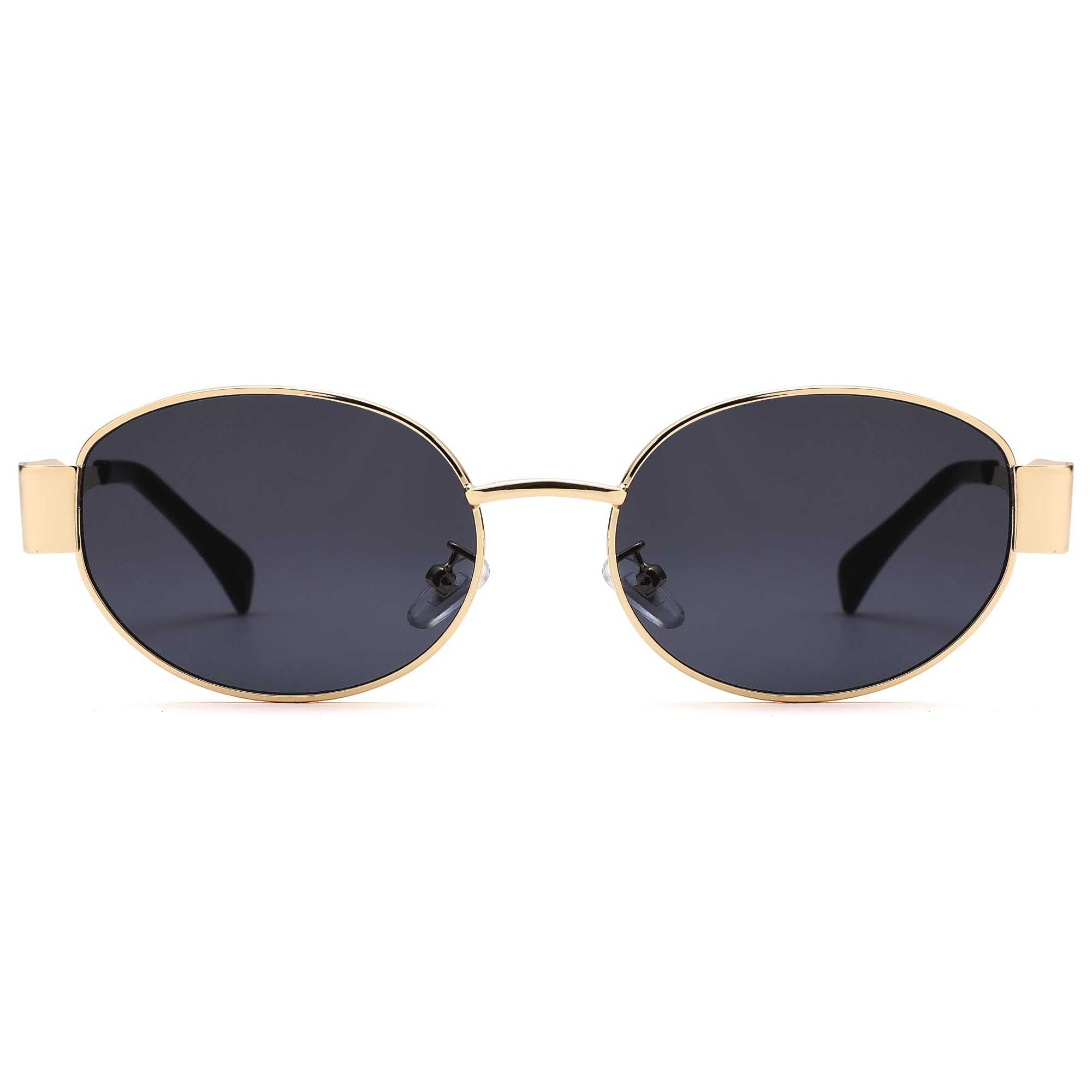 Hycredi Retro Oval Sunglasses for Women Men, Trendy Sun Glasses 90s Classic Metal Frame Shadess-Gold/Grey