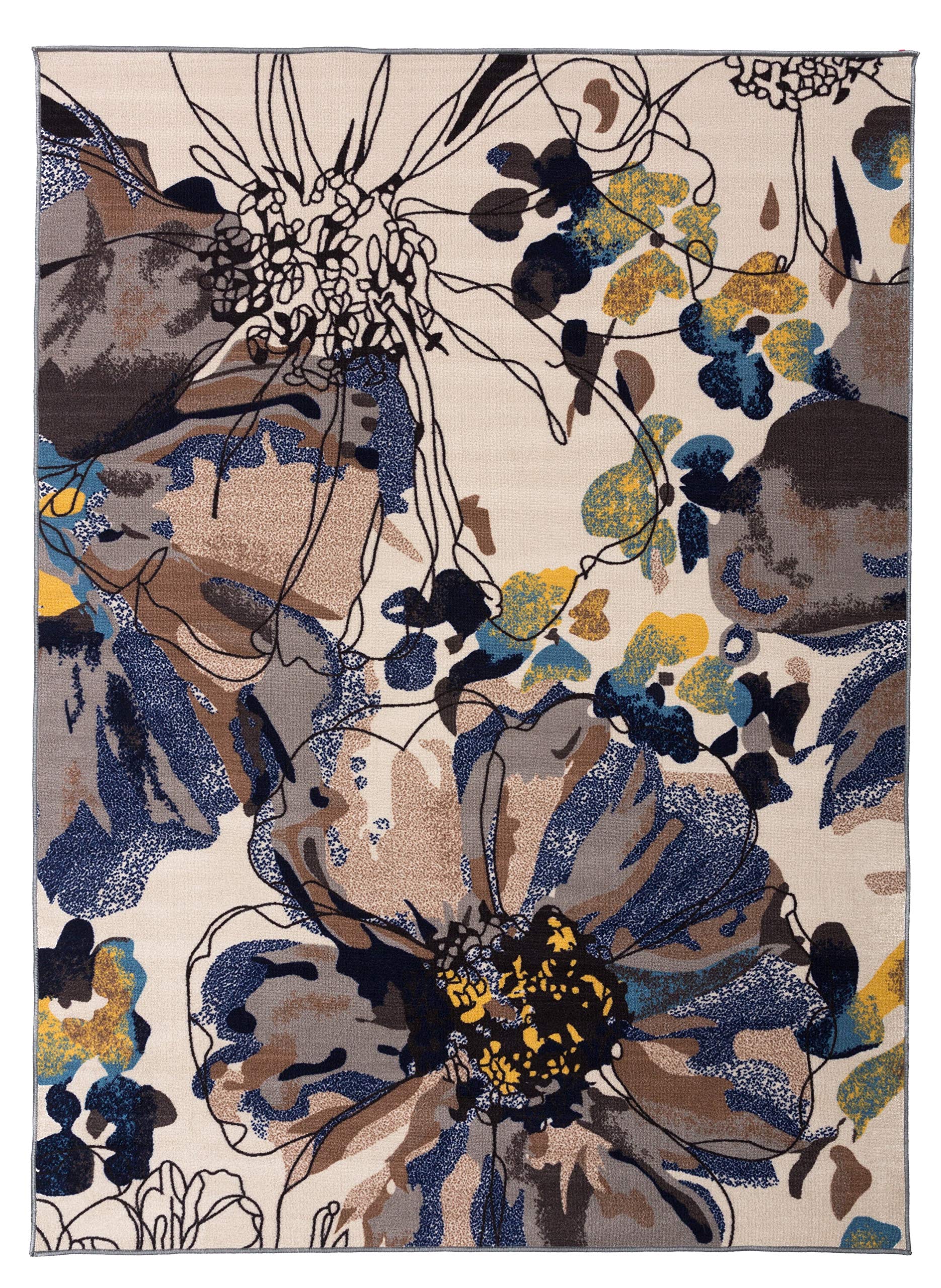 Rugshop Modern Bright Flowers Non-Slip (Non-Skid) Area Rug 8 x 10 (7' 10" x 10') Cream