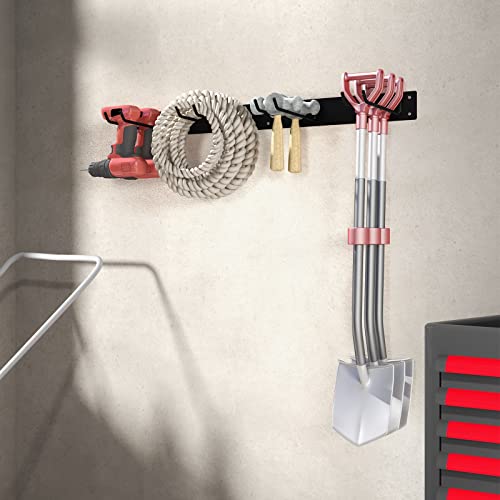Goplus Garden Tool Organizer, Wall-Mounted Garage Tool Storage Rack with 8 Hooks, 36 Inch Yard Lawn Tool Hanger, Heavy Duty Metal Utility Rack for Shovel, Broom, Rake, Mop, Max Load 330 LBS