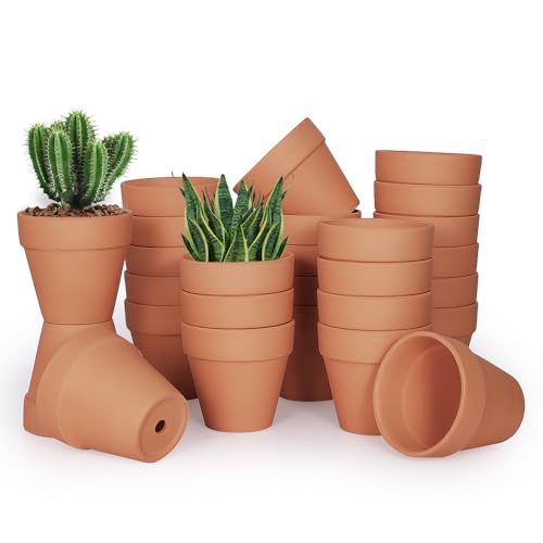 FCFKUK 4 inch Terracotta Clay Pots, 27 Pack Clay Flower Pots with Drainage, Great for Plants, DIY, Crafts, Wedding