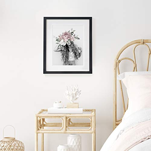 Fashion Woman Flower Head Modeling - Wall Decor Poster Print - Trendy Cute Beautiful Feminine Fine Visual Art Display (Framed)