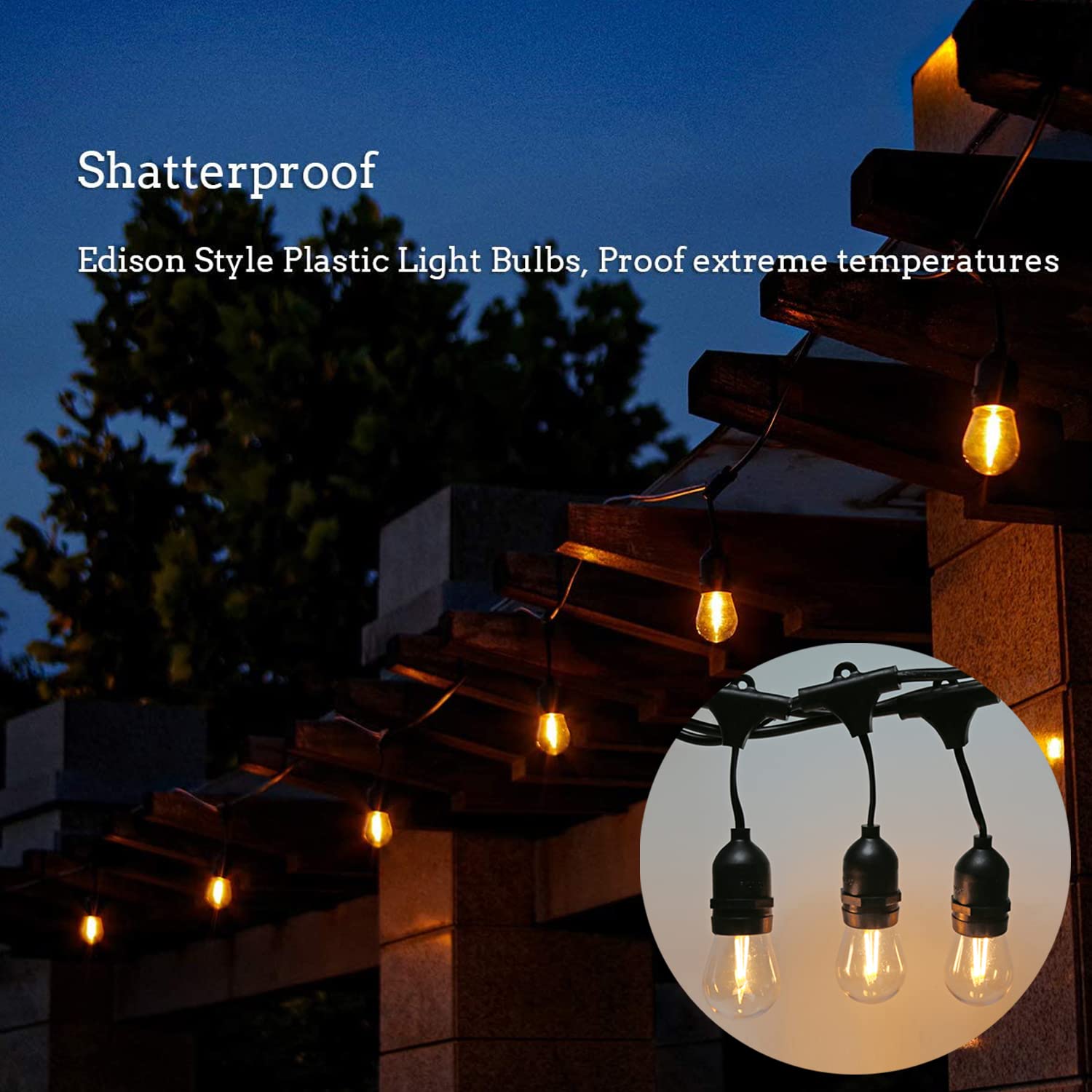 RuiAoTD 25Pack S14 LED Replacement Light Bulbs, Shatterproof Outdoor String Plastic Light Bulbs, 2W Equivalent 20W, E26 Base, 2200K Warm White LED Vintage Light Bulbs, Non-Dimmable