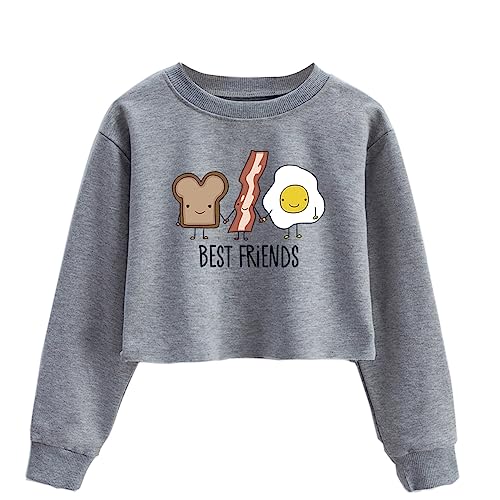 XLXUXU Girls Crop Tops Sweatshirts Kids Cute Long Sleeve Printings Fashion Pullover Shirt Best Friends Grey