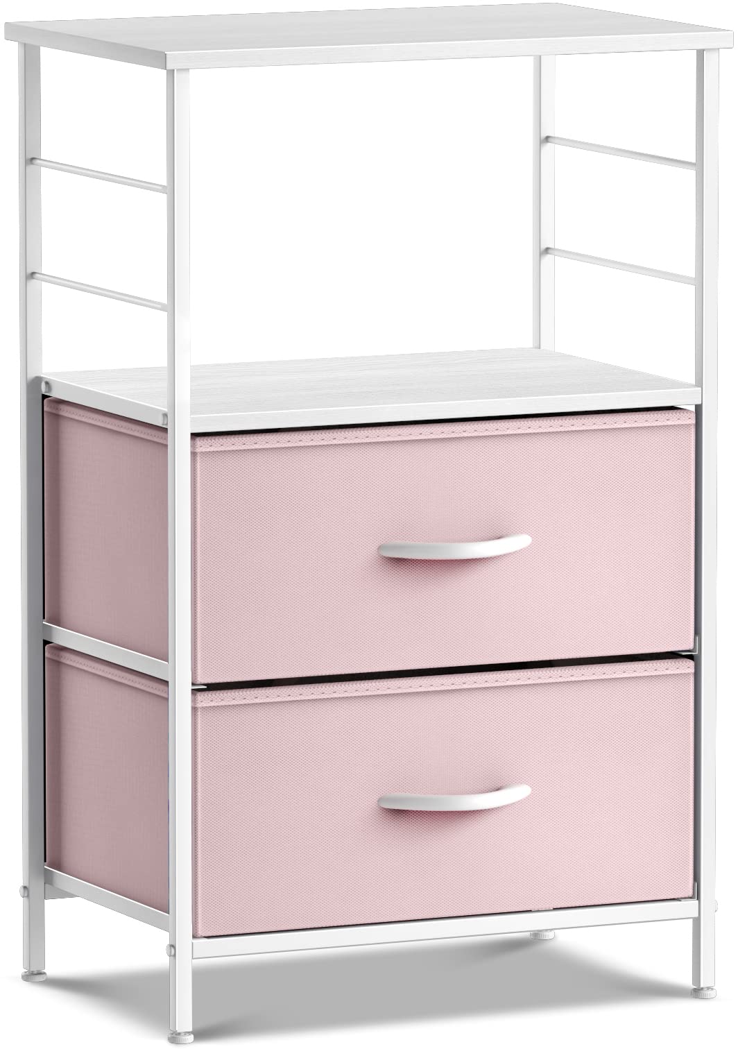Sorbus 2 Drawer Shelf Storage Nightstand - Kids Bedside Furniture End Table Night Stand with Steel Frame Wood Top & Easy Pull Fabric Bins, Dresser & Chest for Home Bedroom Accessories Office & College