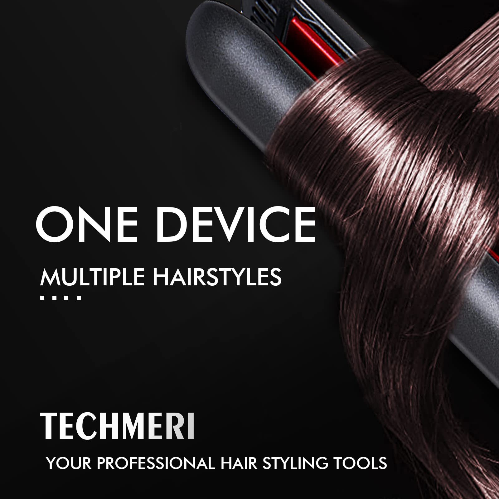 TECHMERI Hair Straightener, Flat Iron and Curler 2 in 1, Ceramic, Ionic, 1 inch, 450F, Dual Voltage, Black