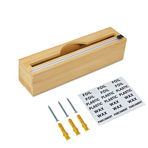 Ziplock Bag Organizer, Wrap Dispenser with Cutter, Plastic Wrap, Aluminum Foil and Wax Paper Dispenser for Kitchen Drawer, Bamboo Roll Organizer Holder