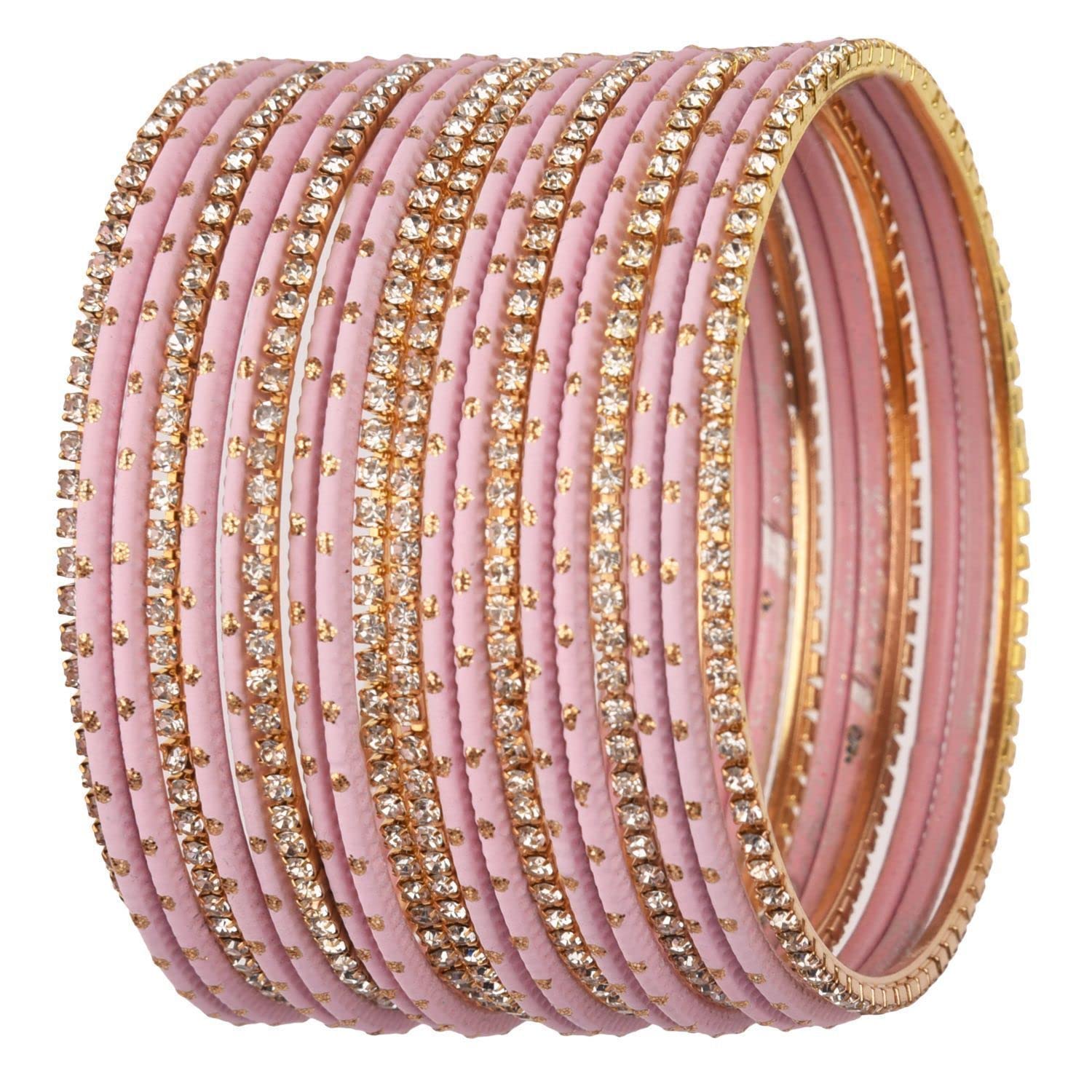 Efulgenz Rakshabandhan Gift Indian Bangle Set Rhinestone CZ Plain Bracelet Bangle Jewelry for Women (20 Pcs) Size-2.6, Pink