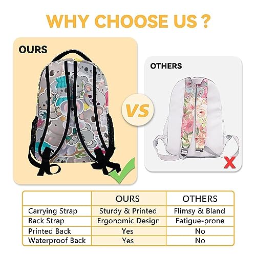 WARMRUG Koala Girls Backpack for School, 16 inch Grey Backpacks for Kids, Cute Lightweight Bookbag for Middle School