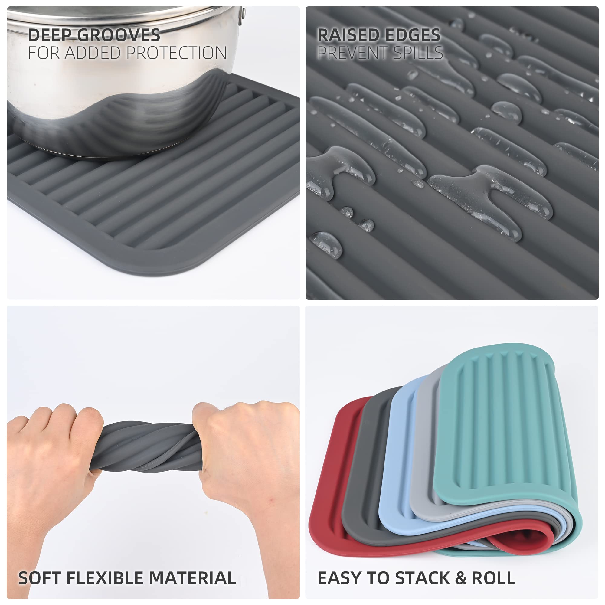 IFFMYJB Silicone Trivets Mats, Silicone Hot Pads for Pot Holder, Square Trivets for Hot Dishes, Pots and Pans, Multi Purpose Hot Pads for Kitchen Counter, Non Slip Heat Resistant Mats Set 4 Blue