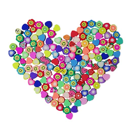 DIY Mixed Fruit Smiley Love Heart Shape Color Polymer Clay Beads for Christmas Valentine's Day Jewelry Making Bracelet Beaded Crafts Hair Accessories