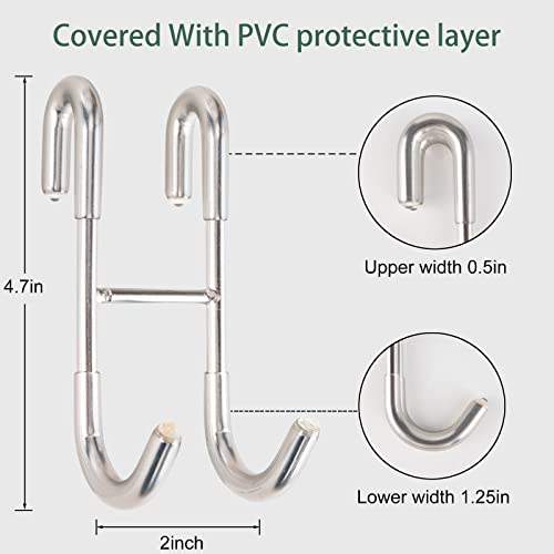 Mros 2 Pack Over Shower Glass Door Hooks,304 Stainless Steel Rack Hooks,Towel Hooks for Bathroom Frameless Glass Shower Door,Kitchen and Wardrobe Hanger,Shower Squeegee Hooks (Silver)
