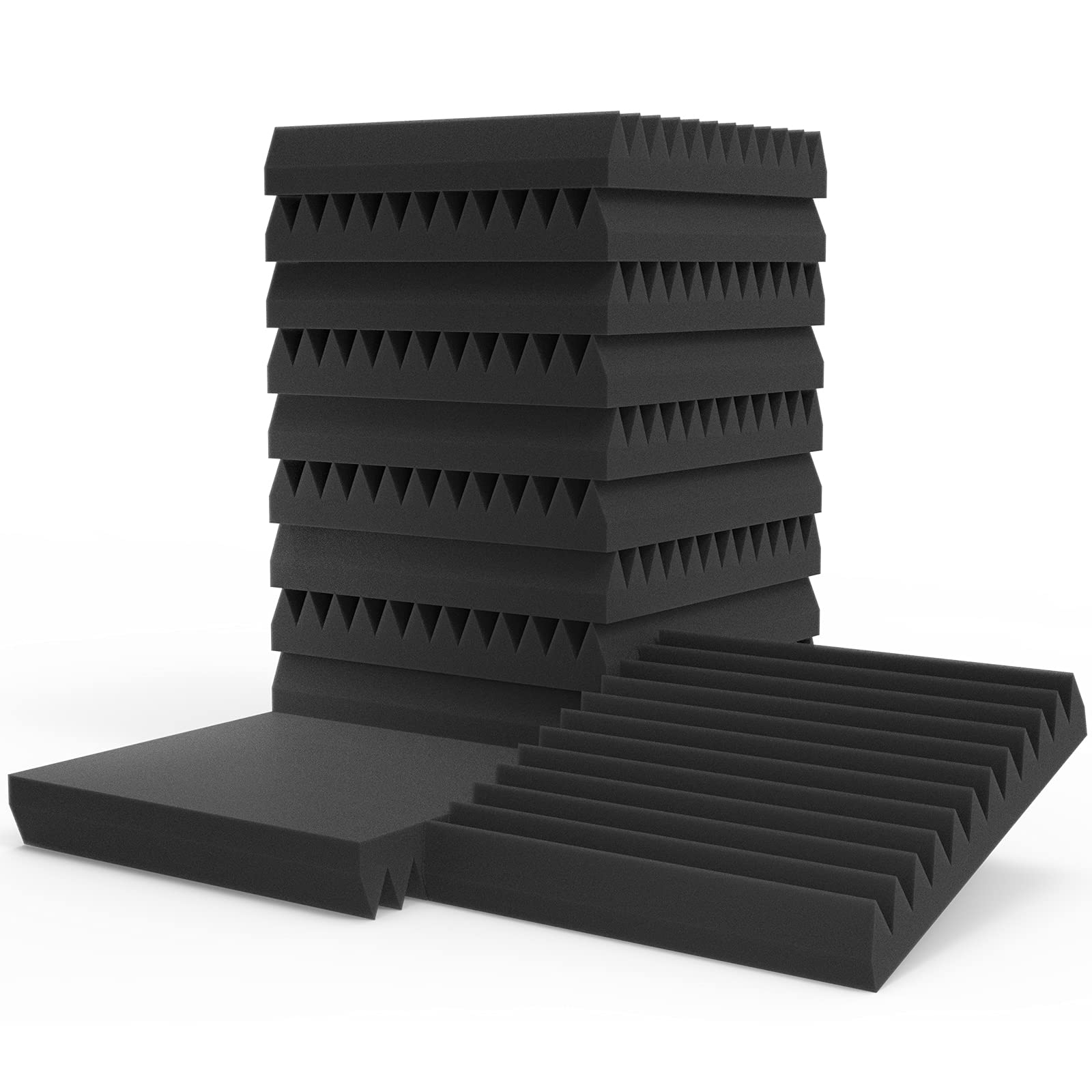 EGINO Acoustic Foam Panels 12 Pack 2”X12”X12” Wedges Home Studio Noise Sound Absorbing Sponge Board Fire Resistant Soundproofing Treatment Foam Padding For Wall Ceiling