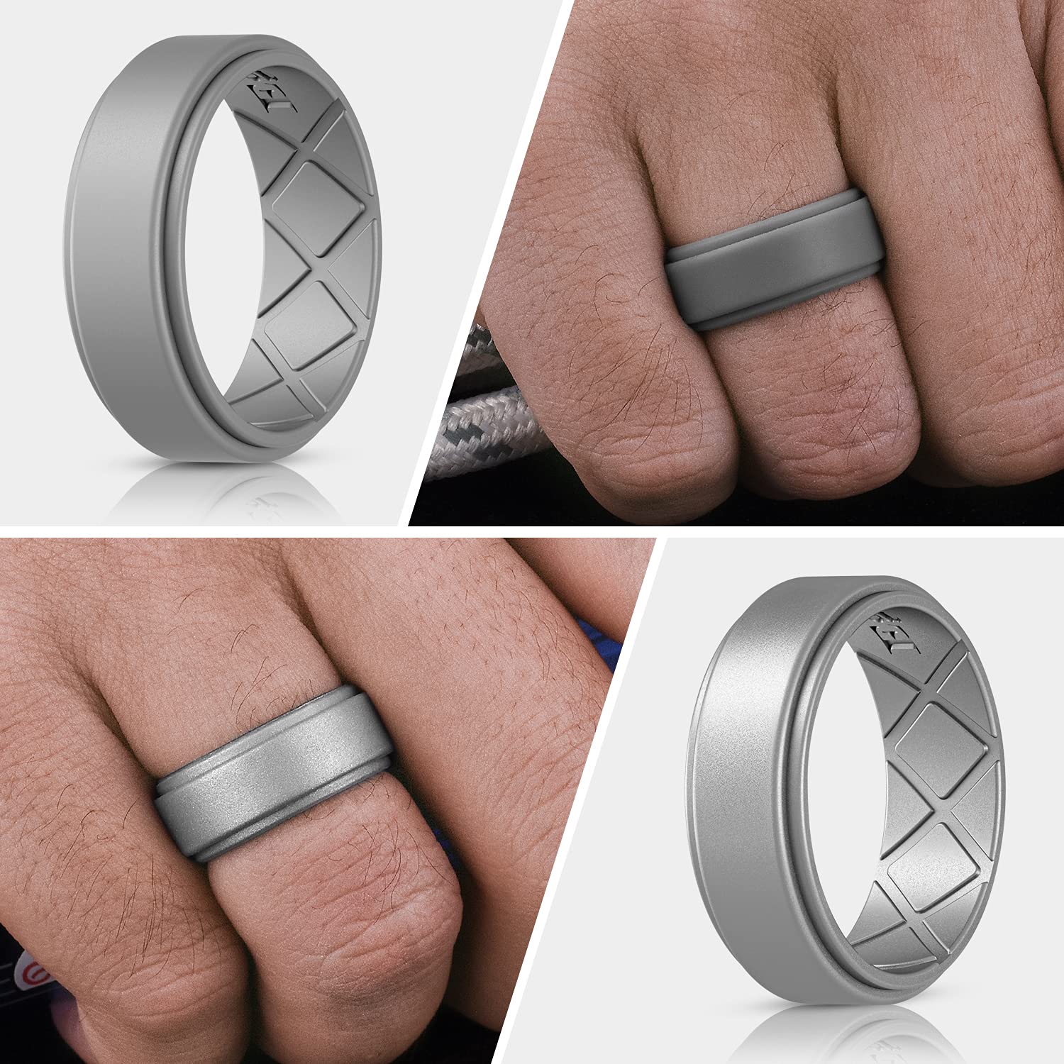 Egnaro Silicone Rings Mens, Breathable Mens Rubber Wedding Bands for Crossfit Workout,8mm Wide - 2.5mm Thick
