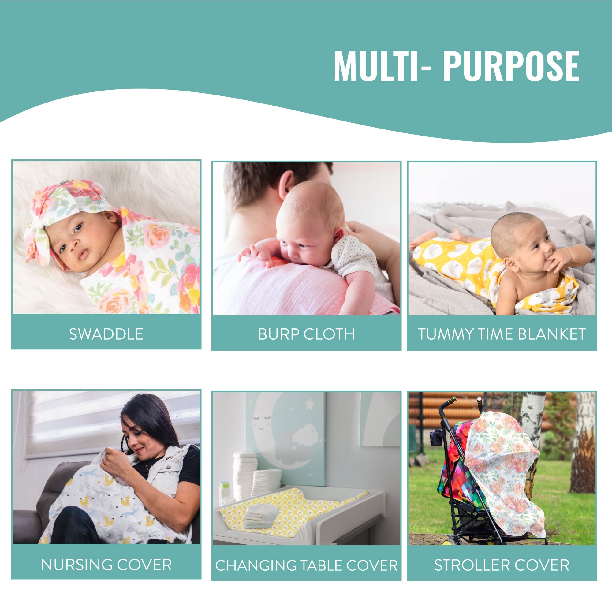 Featherhead™ 100% Cotton Muslin Swaddle Blankets for Baby Girl - Large 47”x 47” - Pre-Washed, Soft, & Breathable - Newborn Essential & Perfect Baby Registry Gift (4 Pack - Garden Floral)