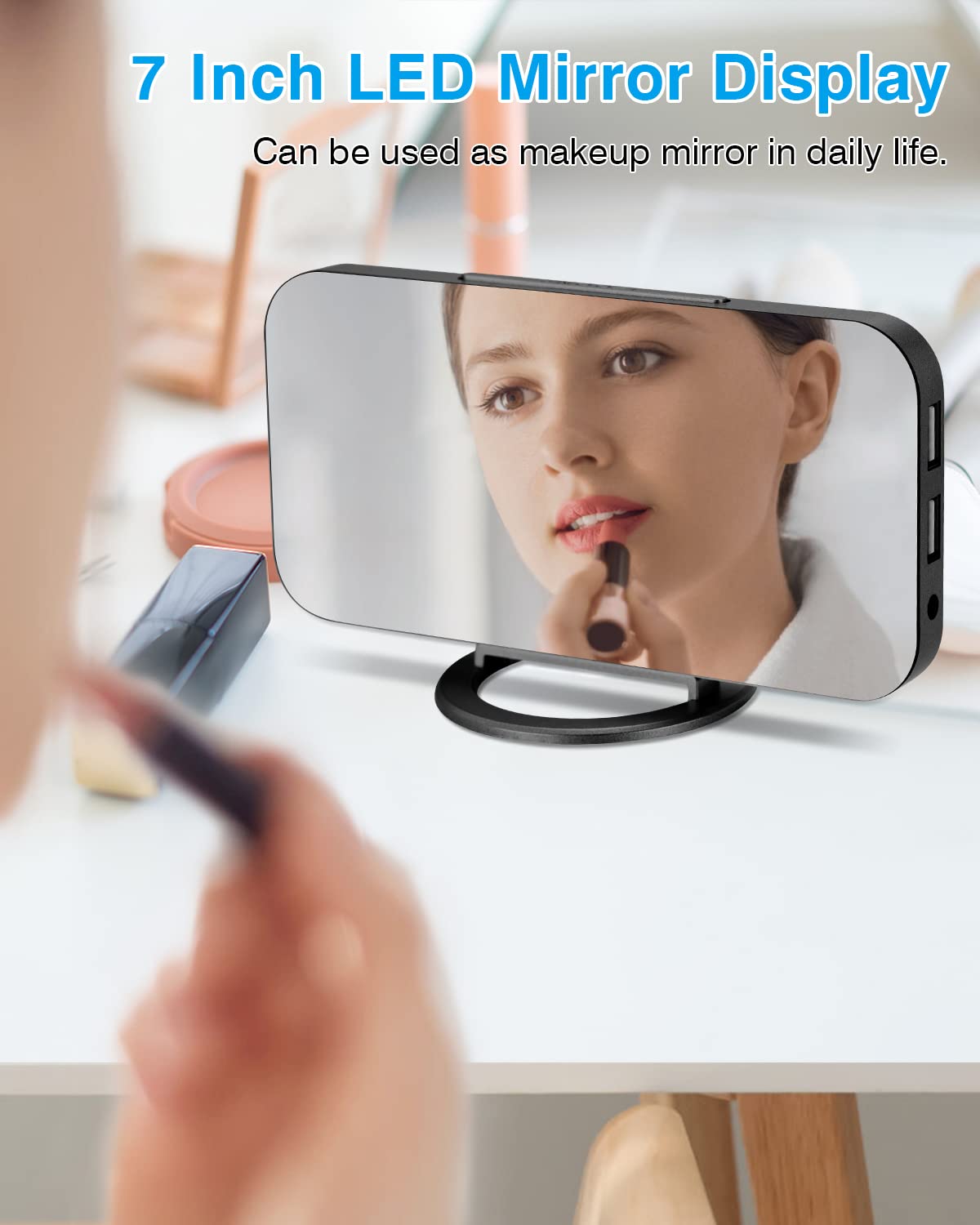 Digital Alarm Clocks,7" LED Mirror Electronic Clock,with 2 USB Charging Ports,Snooze Mode,Auto Adjust Brightness,Modern Desk Wall Clock for Bedroom Living Room Office - Black