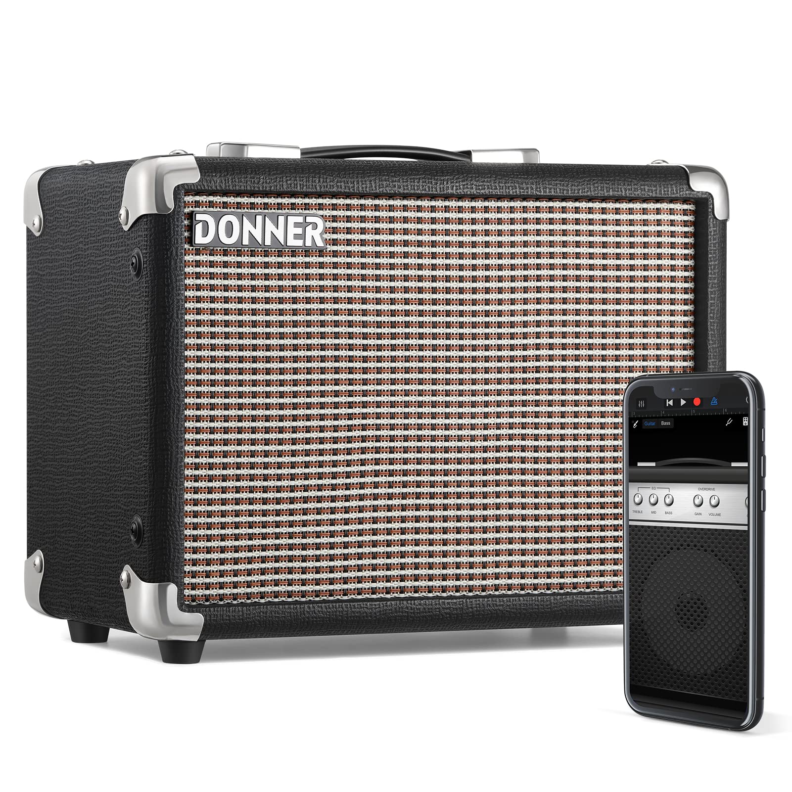 Donner 10W Guitar Amplifier, Electric Bass Guitar Amp Protable with APP Effector Input for Recording,Acoustic Guitar Combo Practice Amp Protable M-10 with Distortion Tone for Heavy Music Player
