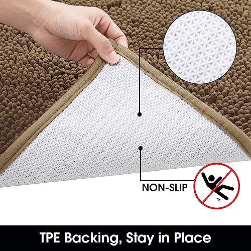 HOMEIDEAS Absorbent Chenille Door Mat Indoor, 24βx36β, Dirt Trapper Machine Washable Non Slip Throw Rugs for Entryway, Entrance, Mud Room, Thick Welcome Doormat, Taupe