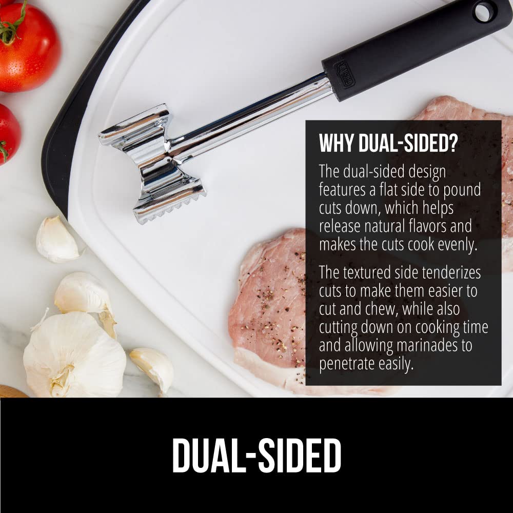 Gorilla Grip Hand Held Can Opener and Meat Tenderizer, Large Lid Openers Rust Proof, Heavy Duty Meat Tenderizer Soft Grip Handle, Both in Black, 2 Item Bundle