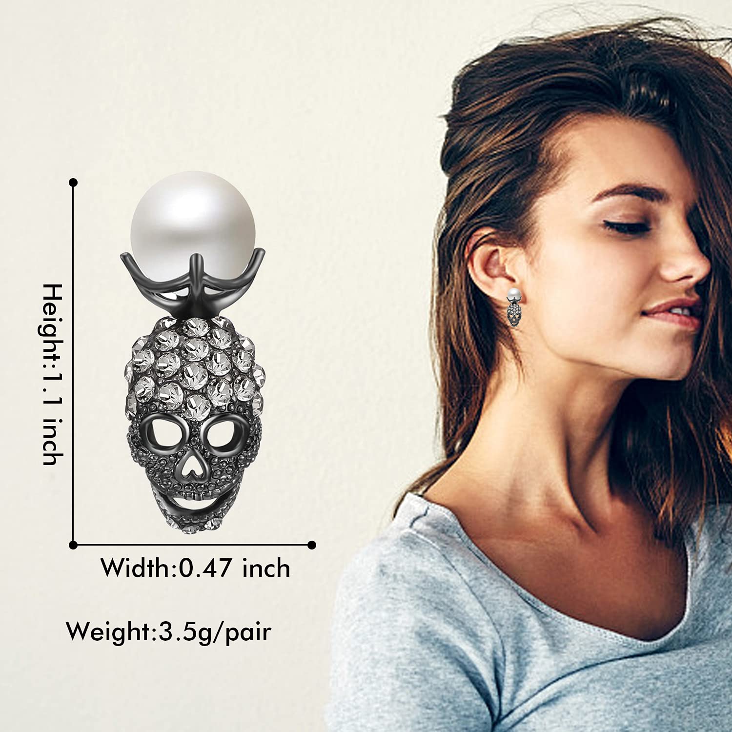 EVBEA 2 Pcs Cute Skull Studs Women Gothic Cool Skeleton Jewelry Candy Earrings for Women