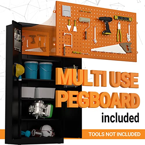 METALTIGER Metal Storage Cabinet - Digital Lock Multifunctional Garage Storage Cabinet with Doors, Adjustable Shelf Height and Leg Levelers, Includes Pegboard and Accessories (Black)