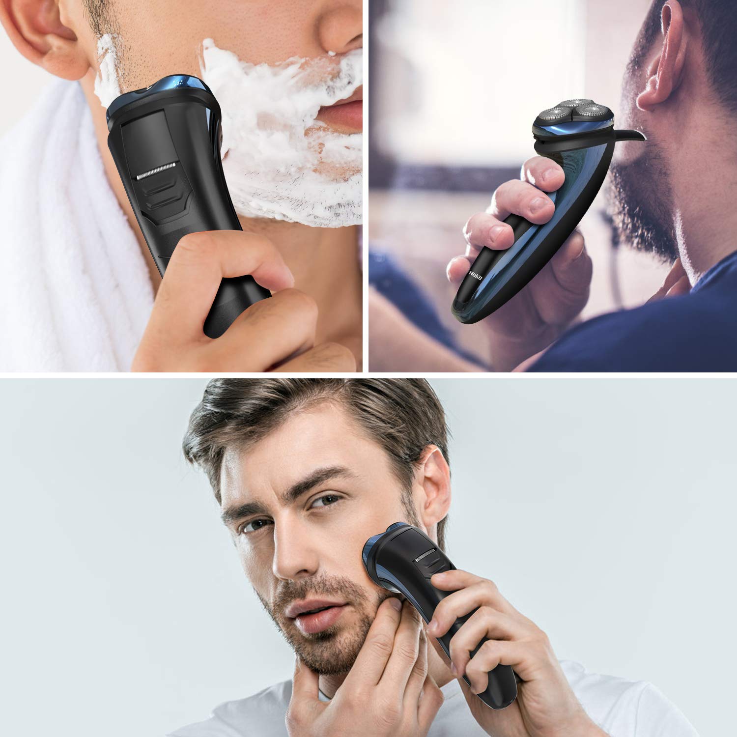 Electric Shaver, MUGU Wet and Dry Rechargeable Cordless Mens Rotary Shavers with Pop-up Trimmer - USB Charging