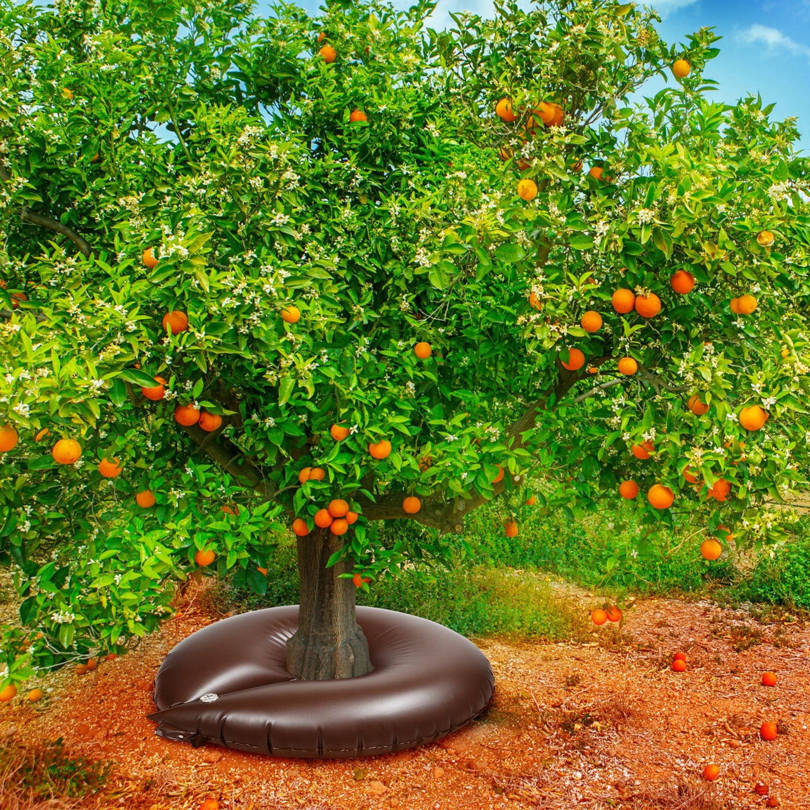 Spakon Tree Watering Ring Tree Bag for Watering PVC Drip Irrigation Water Pouch Round Watering Bags Automatic Drip System Planting Gardening Trees Shrubs, Brown (10 Gallon, 4 Pack)