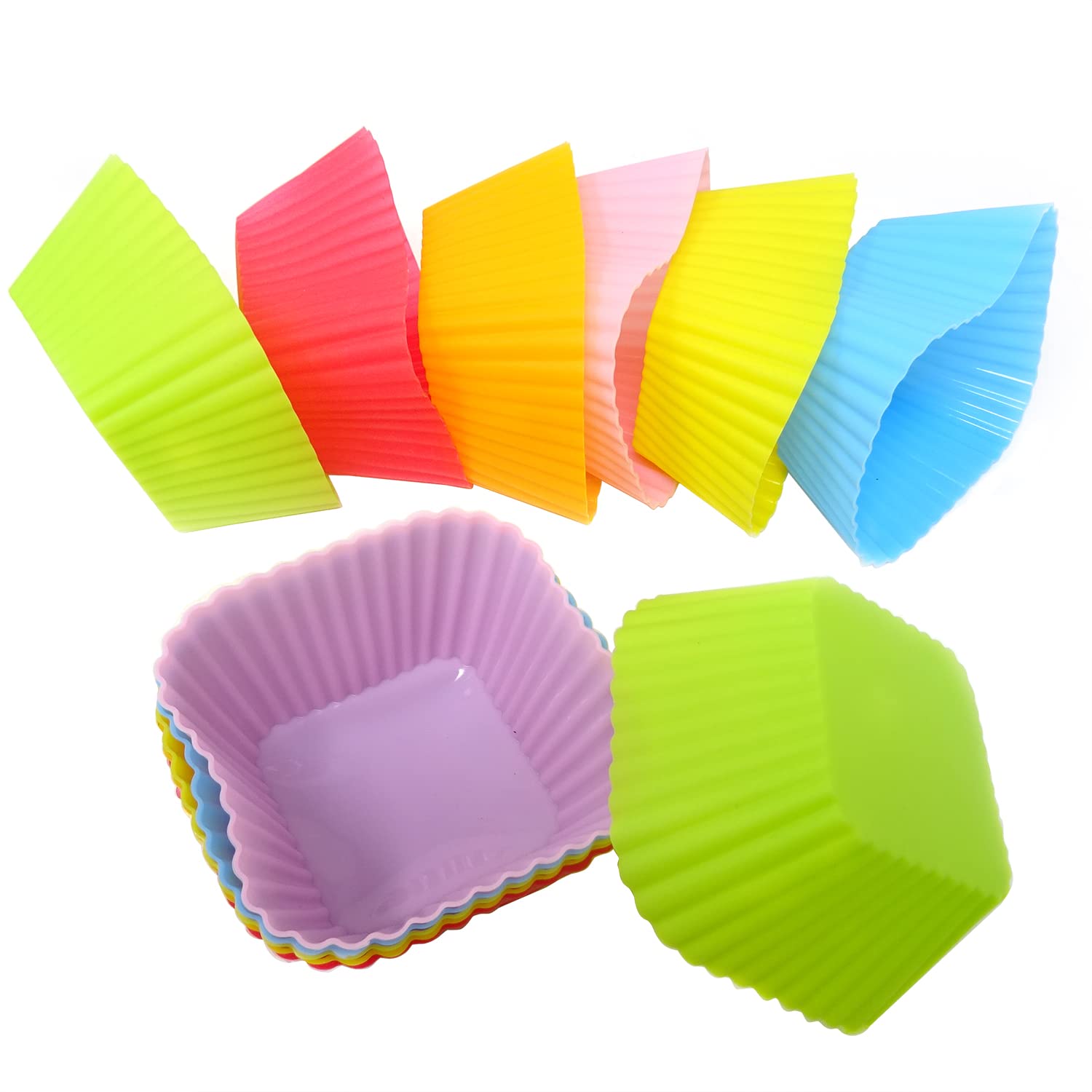 Honbay 12PCS Silicone Square Reusable Cake Cup Sets Baking Cups Nonstick Liner Molds Cupcake Baking Molds for Making Muffin, Chocolate, Bread (70 x 70 x 32mm)
