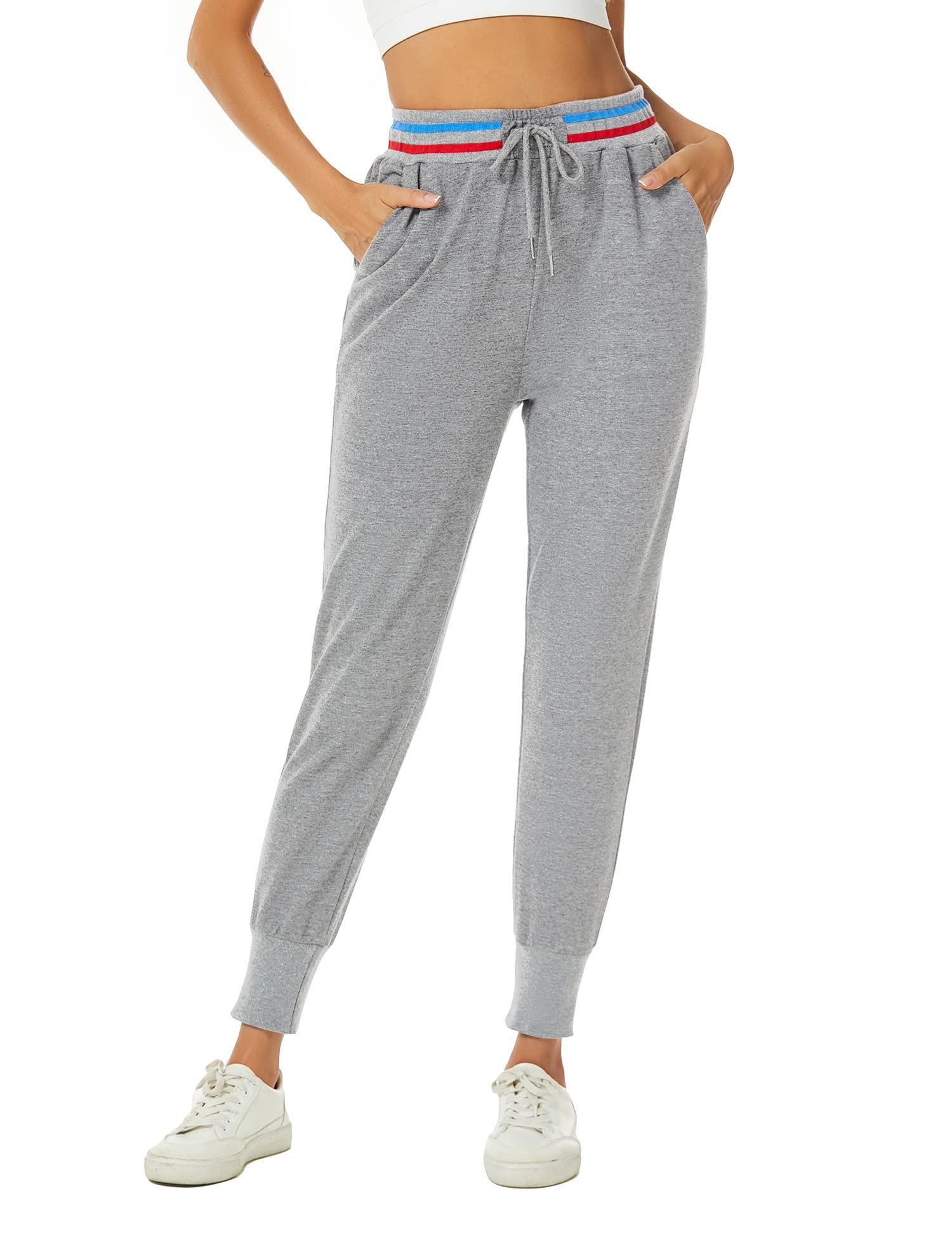 FIVASU Women's Sweatpants Joggers - Lightweight Soft Lounge Yoga Pants High Waisted Tapered Sweat Pants with Pockets Light Grey L