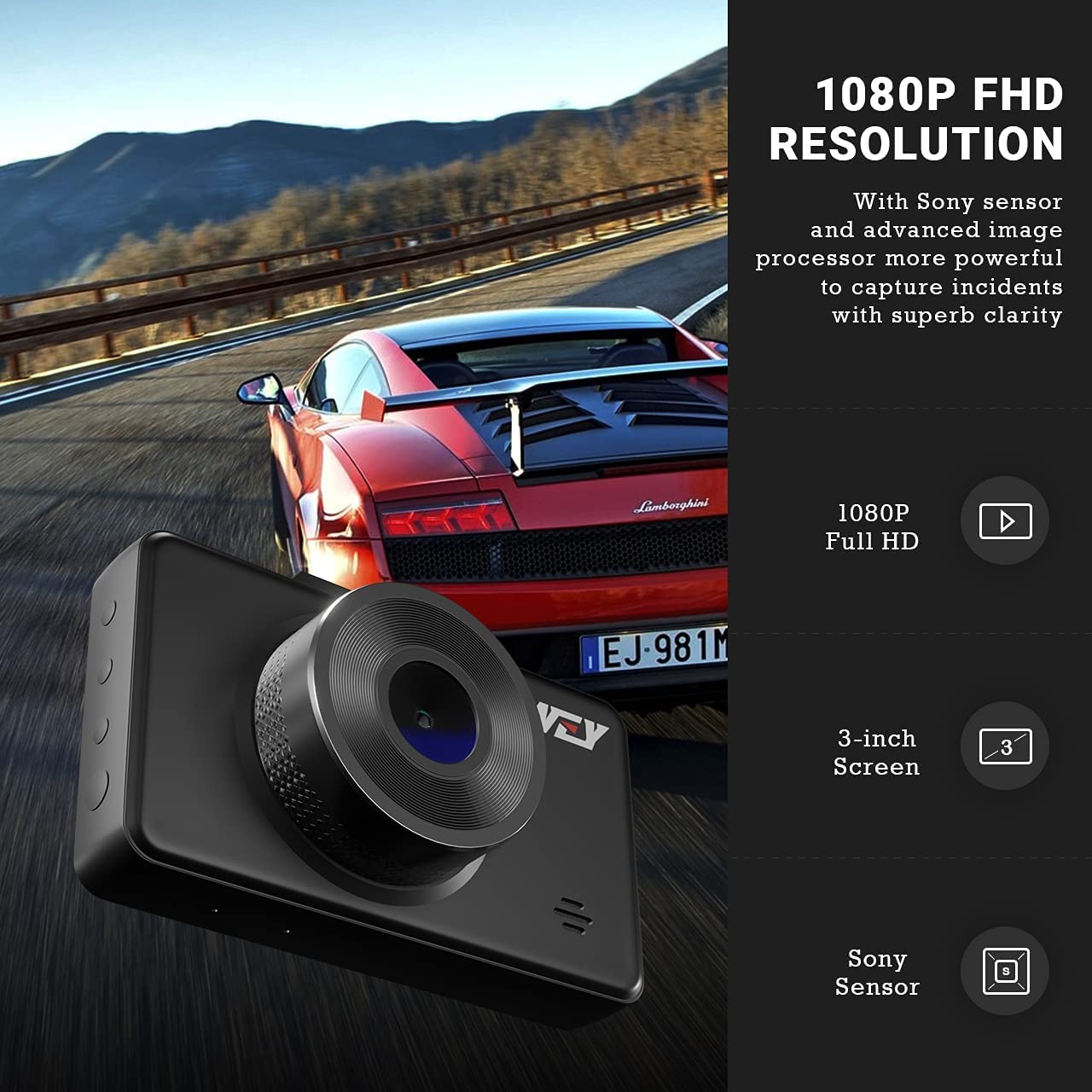 Dash Cam Front and Rear iiwey FHD 1080P Dual Dash Camera for Cars with 32GB SD Card, 3¡± LCD Screen Dashboard Camera