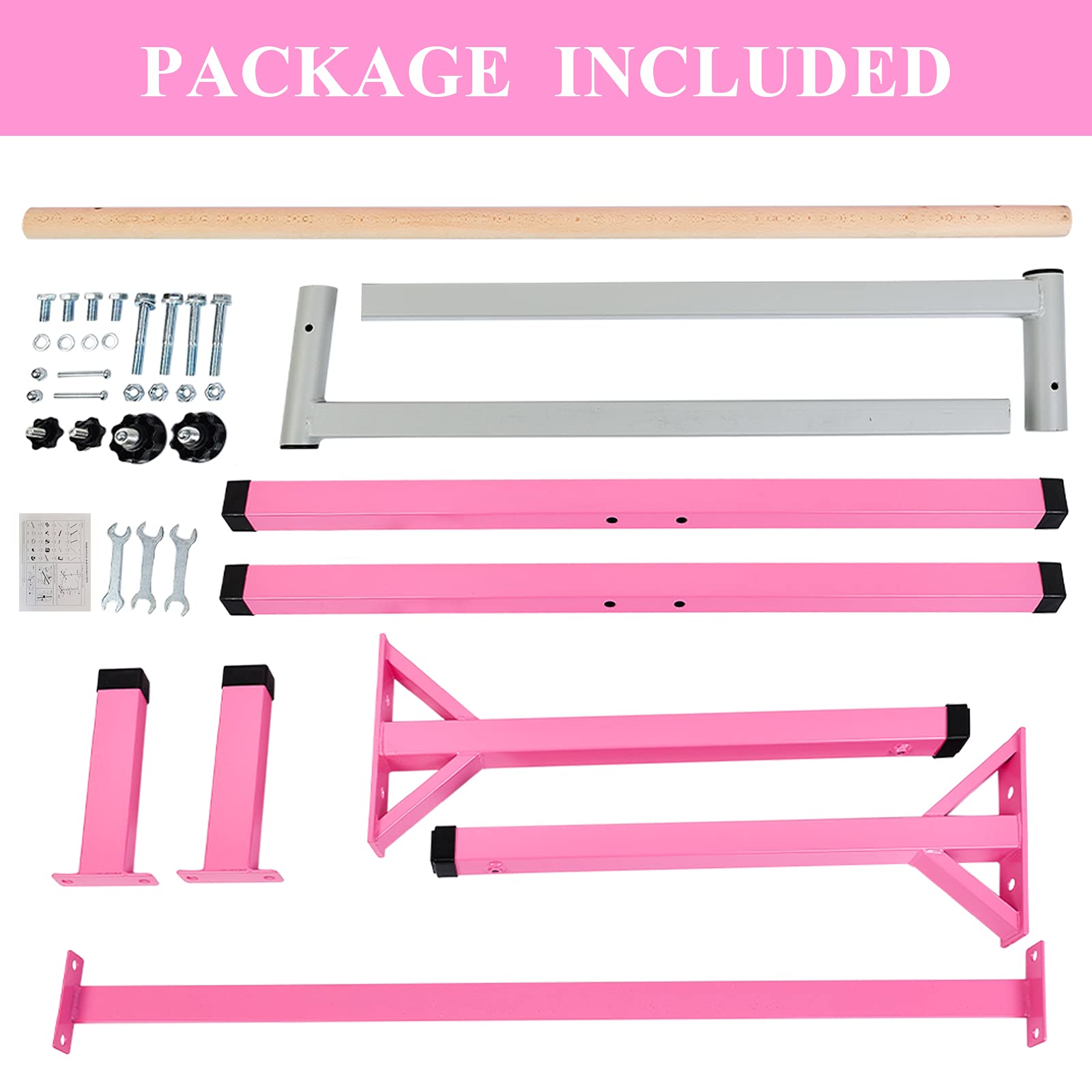 EASIGO Gymnastics Junior Training Bar - Stainless Steel 36"-59" Adjustable Weights Gymnastics Bars 1-4 Levels, 220 lbs Weight Capacity, Suit for Indoors, Home Practice (Pink)