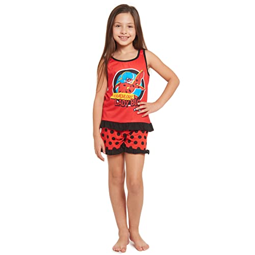 Miraculous Ladybug Big Girls Pajama Shirt and Shorts Polka Dots Red 14-16