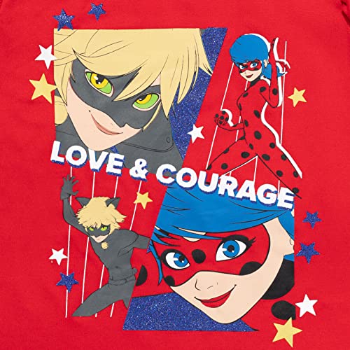 Miraculous Ladybug Cat Noir Big Girls 4 Piece Outfit Set: T-Shirt Tank Top Legging Shorts Black/Red 10-12