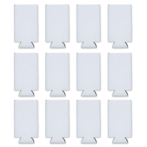 SNERTZ 15 Pack Slim Can Cooler White Blank DIY Sublimation Durable Neoprene Insulated Skinny Beer, Seltzer Can Holder Cooler Coolies Fits 12oz Cans